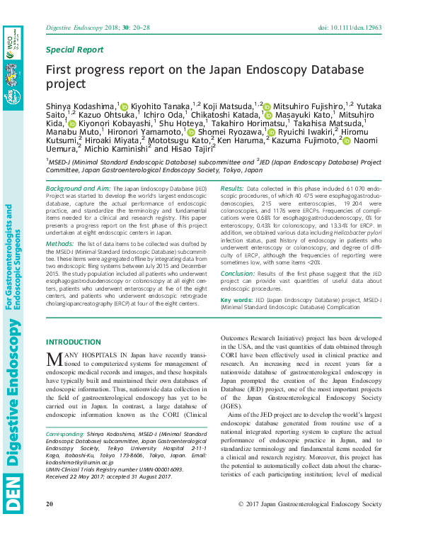 (PDF) First progress report on the Japan Endoscopy Database project