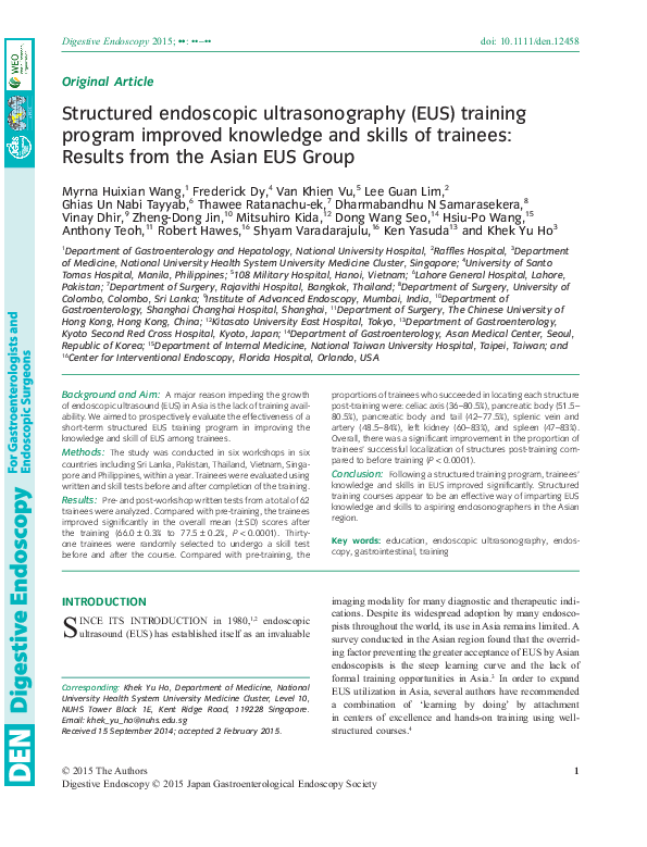 (PDF) Structured endoscopic ultrasonography (EUS) training program improved knowledge and skills ...