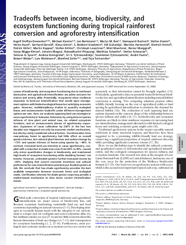 (PDF) Tradeoffs between income, biodiversity, and ecosystem functioning ...