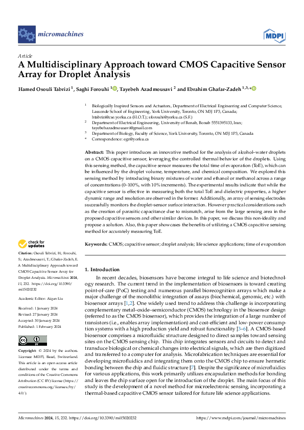 (PDF) A Multidisciplinary Approach toward CMOS Capacitive Sensor Array for Droplet Analysis