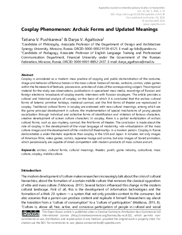 (PDF) Cosplay Phenomenon: Archaic Forms and Updated Meanings