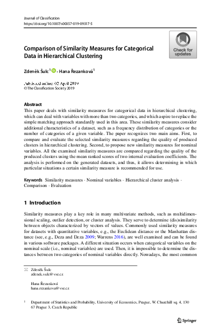 (PDF) Comparison of Similarity Measures for Categorical Data in Hierarchical Clustering