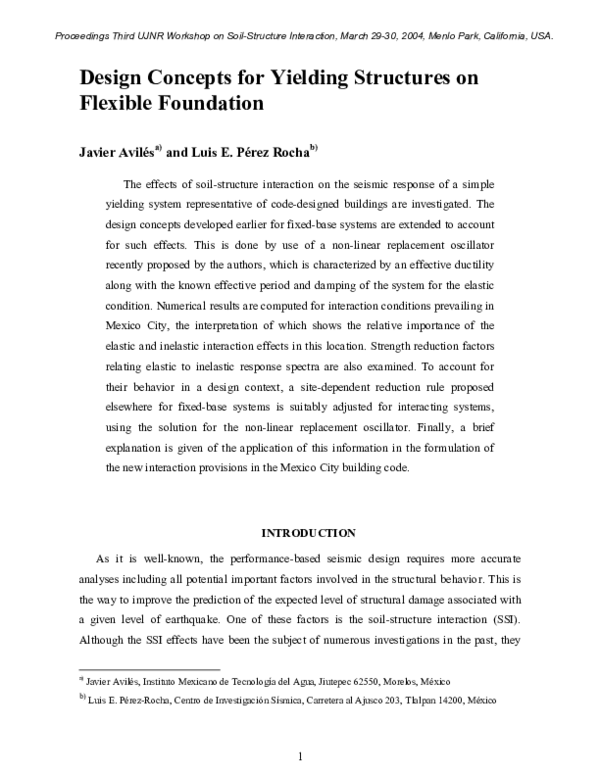 (PDF) Design concepts for yielding structures on flexible foundation