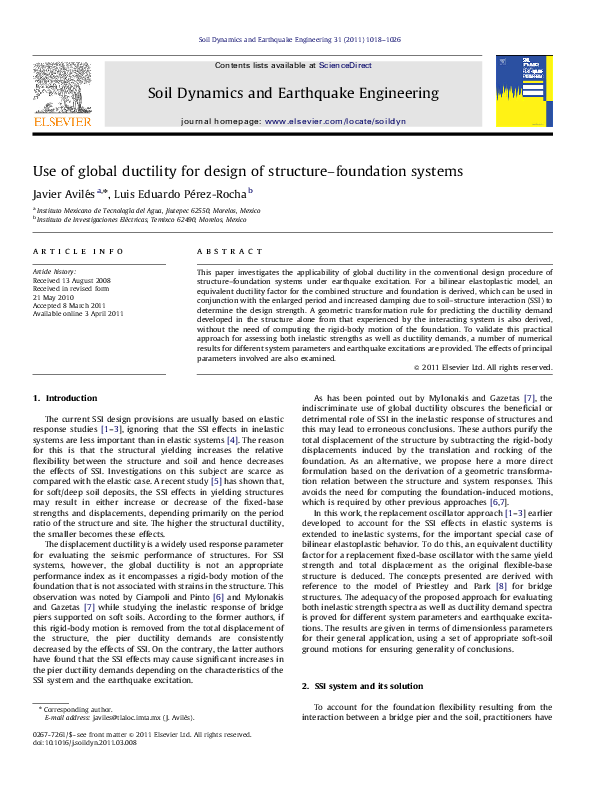 (PDF) Use of global ductility for design of structure–foundation systems