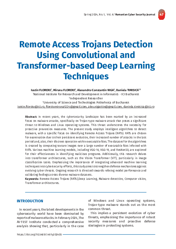 (PDF) Remote Access Trojans Detection Using Convolutional and Transformer-based Deep Learning ...