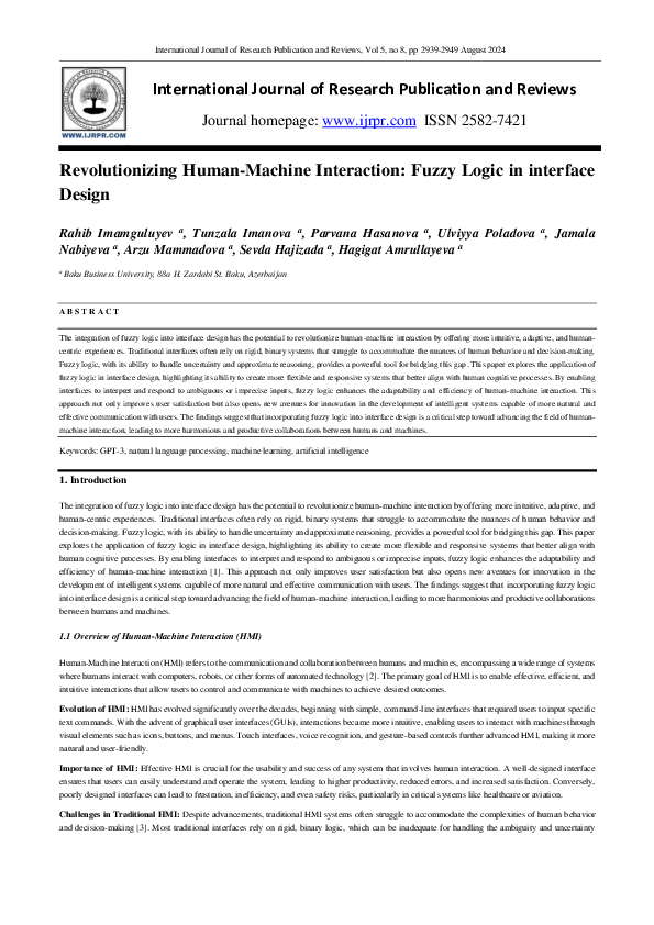 (PDF) Fuzzy Logic in Interface Design for Enhanced Human-Machine Interaction