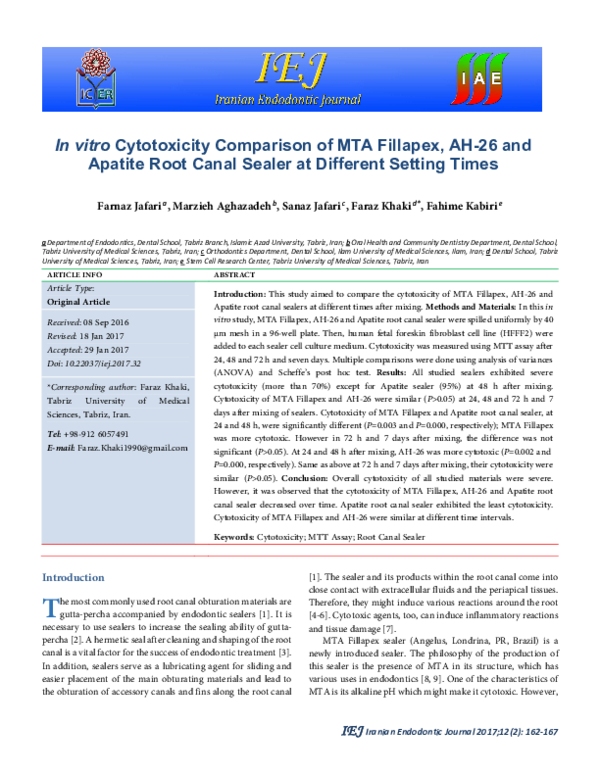 (PDF) In vitro Cytotoxicity Comparison of MTA Fillapex, AH-26 and ...
