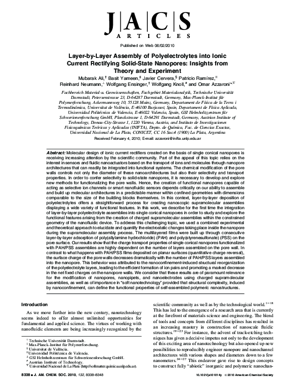 Pdf Layer By Layer Assembly Of Polyelectrolytes Into Ionic Current Rectifying Solid State