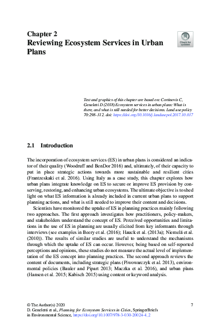 (PDF) Reviewing Ecosystem Services in Urban Plans (PDF) Reviewing Ecosystem Services in Urban Plans