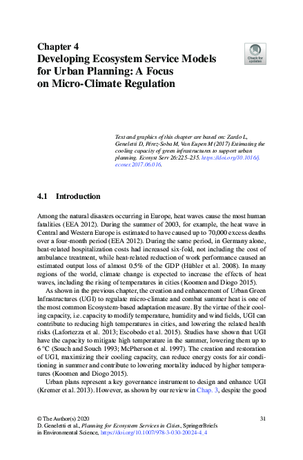 (PDF) Developing Ecosystem Service Models for Urban Planning: A Focus ...
