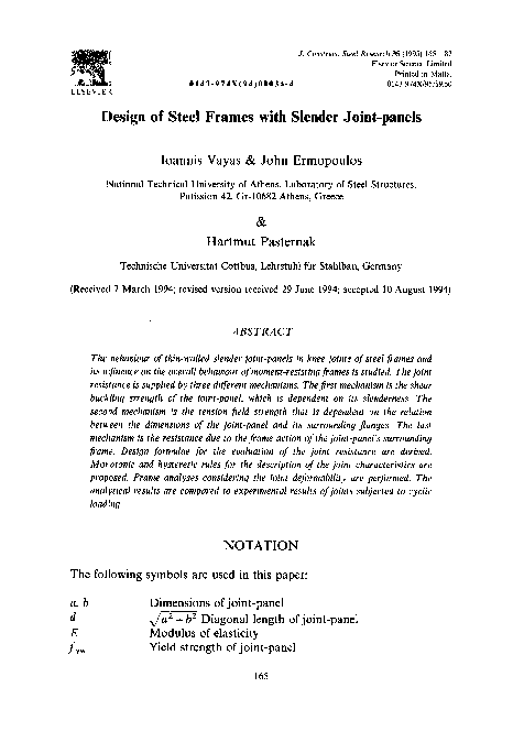 (PDF) Design of steel frames with slender joint-panels