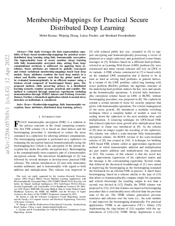 (PDF) Membership-Mappings for Practical Secure Distributed Deep Learning