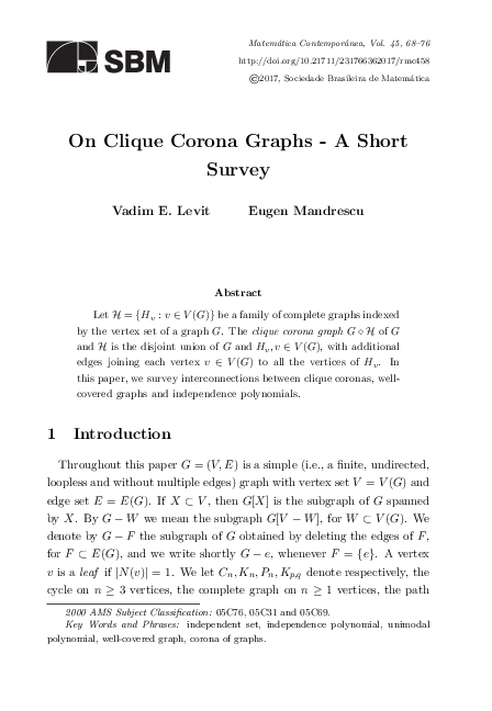 (PDF) On Clique Corona Graphs - A Short Survey