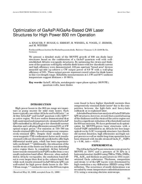 (PDF) Optimization of GaAsP/AlGaAs-based QW laser structures for high ...