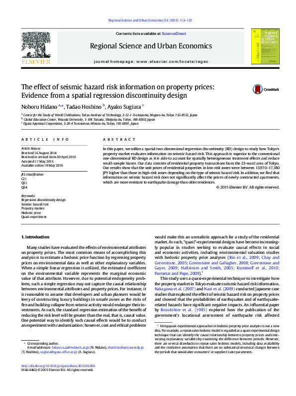 (PDF) The effect of seismic hazard risk information on property prices ...
