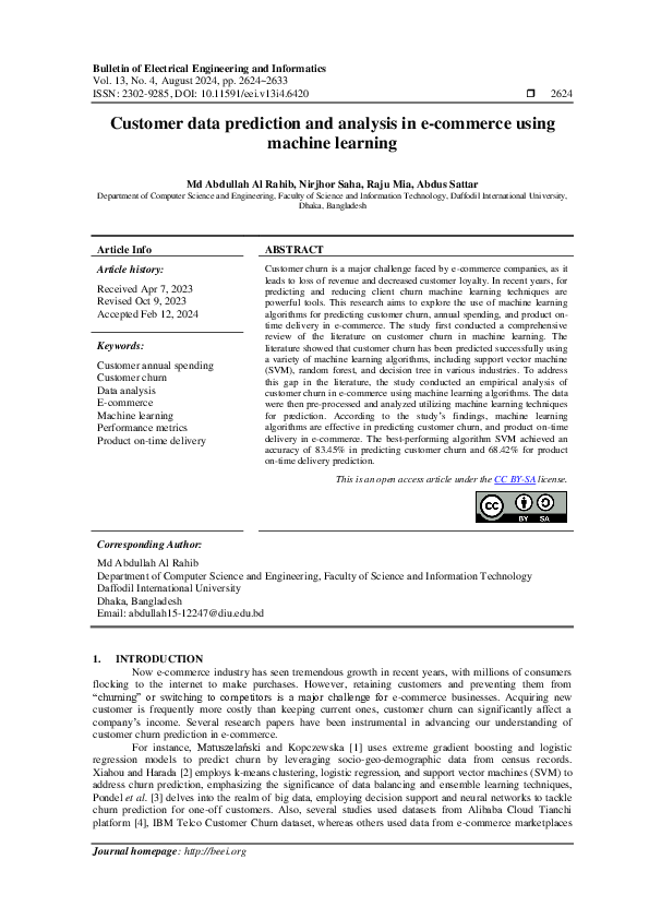 (PDF) Customer data prediction and analysis in e-commerce using machine learning