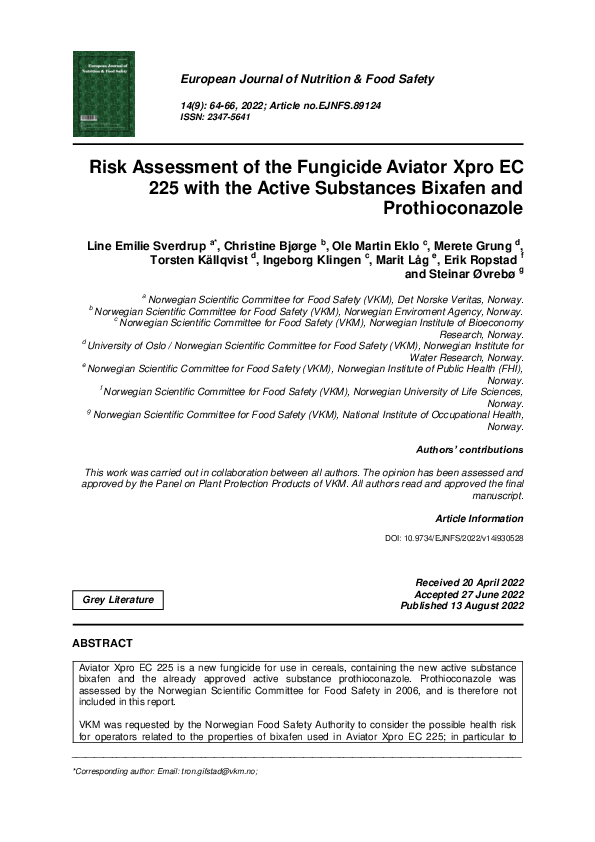 (PDF) Risk Assessment of the Fungicide Aviator Xpro EC 225 with the ...