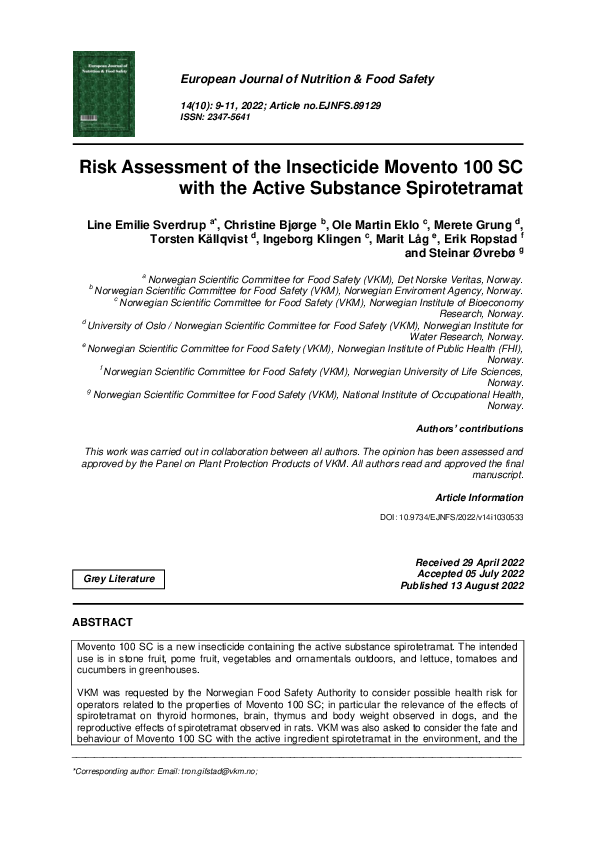 (PDF) Risk Assessment of the Insecticide Movento 100 SC with the Active ...