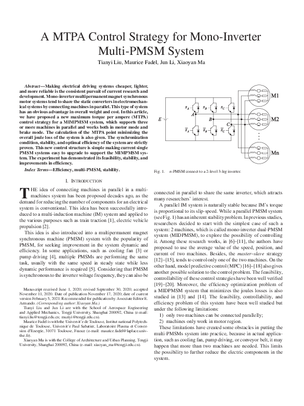 (PDF) A MTPA Control Strategy for Mono-Inverter Multi-PMSM System