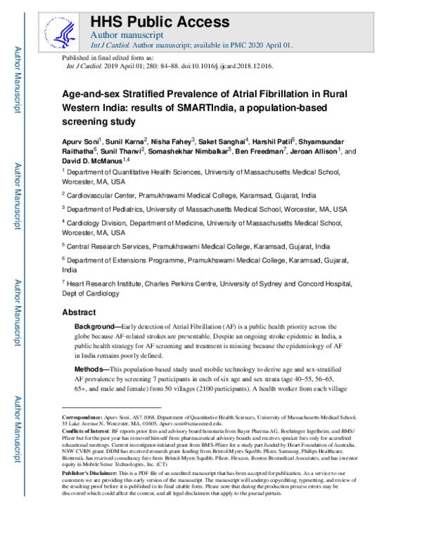 Pdf Age And Sex Stratified Prevalence Of Atrial Fibrillation In Rural Western India Results