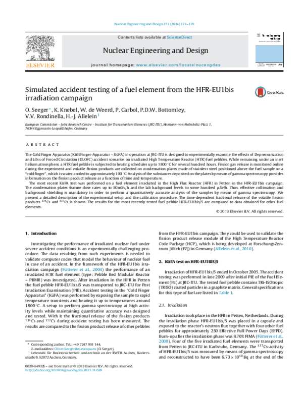 (PDF) Simulated accident testing of a fuel element from the HFR-EU1bis ...