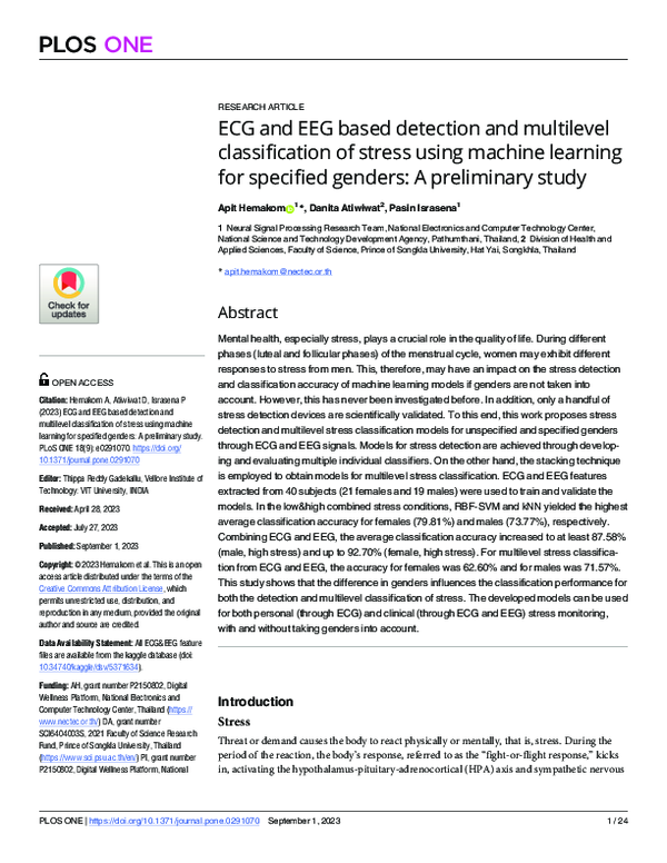 (PDF) ECG and EEG based detection and multilevel classification of stress using machine learning ...