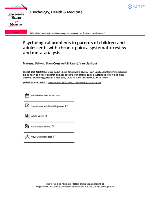 (PDF) Psychological problems in parents of children and adolescents with chronic pain: a ...