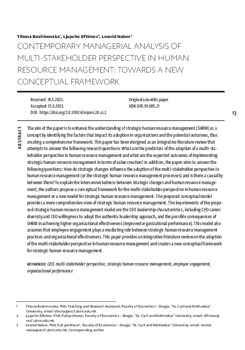 (PDF) CONTEMPORARY MANAGERIAL ANALYSIS OF MULTI-STAKEHOLDER PERSPECTIVE ...