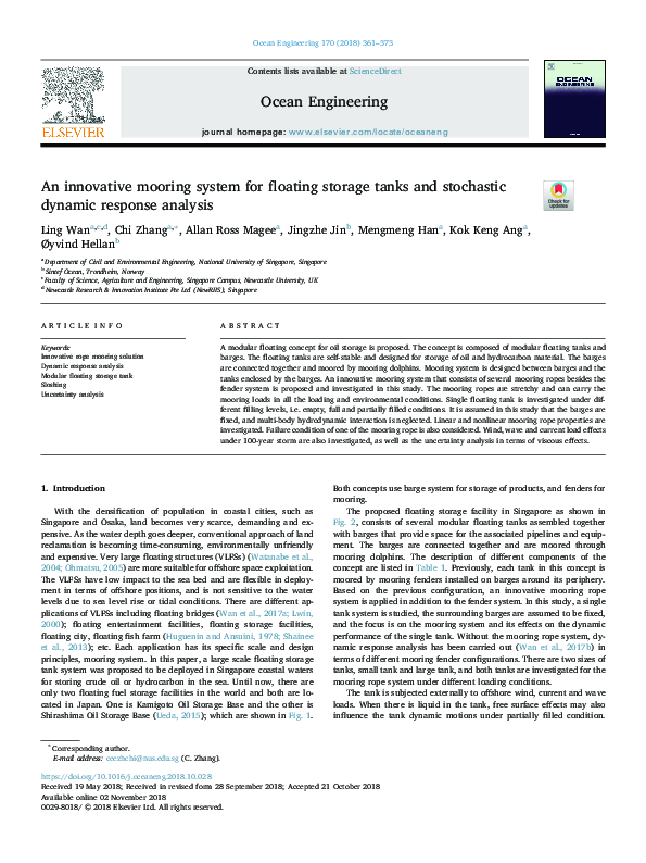 An Innovative Mooring System For Floating Storage Tanks And Stochastic Dynamic Response Analysis