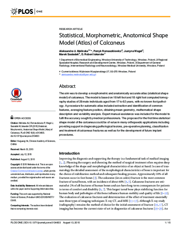 (PDF) Statistical, Morphometric, Anatomical Shape Model (Atlas) of Calcaneus