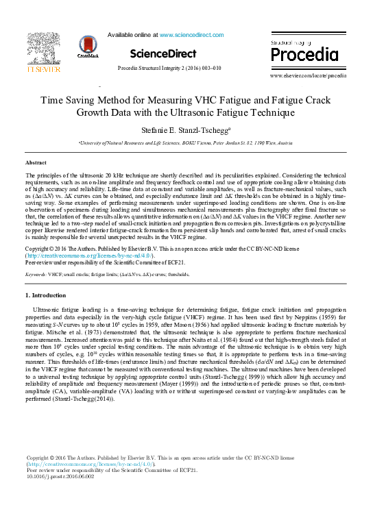 (PDF) Time Saving Method for Measuring VHC Fatigue and Fatigue Crack Growth Data with the ...