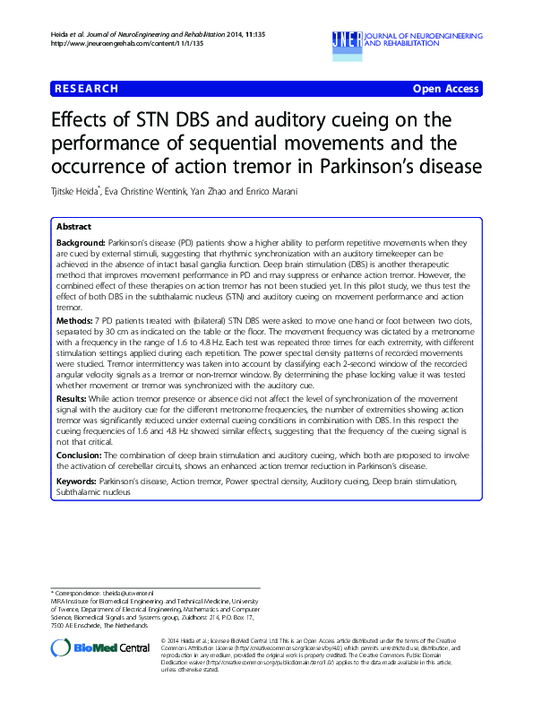 (PDF) Effects of STN DBS and auditory cueing on the performance of sequential movements and the ...