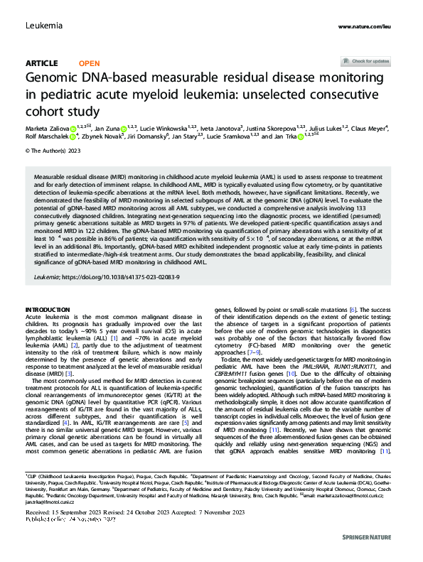 (PDF) Genomic DNA-based measurable residual disease monitoring in ...