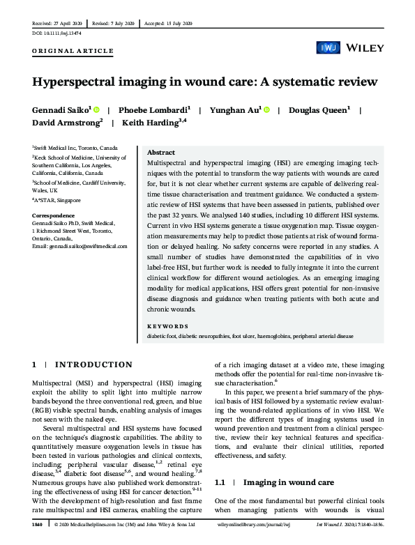 (PDF) Hyperspectral imaging in wound care: A systematic review
