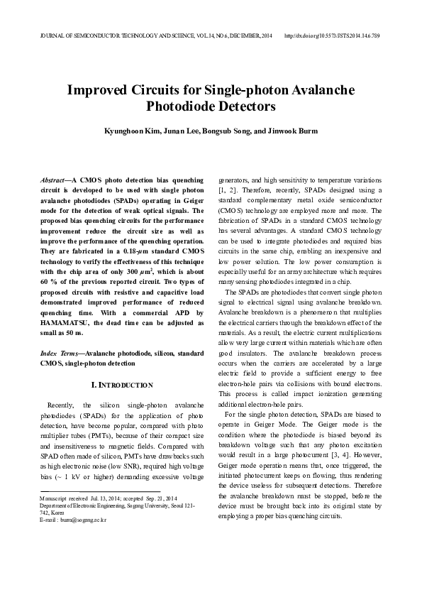 (PDF) Improved Circuits for Single-photon Avalanche Photodiode Detectors | Jinwook Burm ...