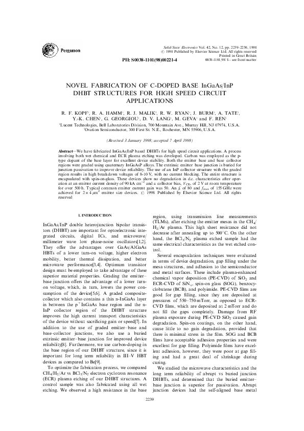 (PDF) Novel Fabrication of C-Doped Base InGaAs/InP DHBT Structures For High Speed Circuit ...
