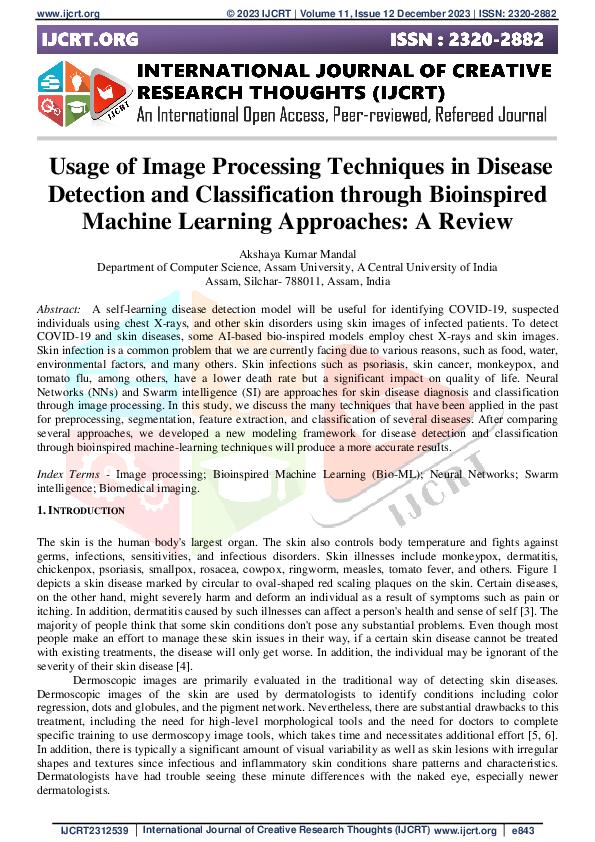 (PDF) Usage of Image Processing Techniques in Disease Detection and Classification through ...