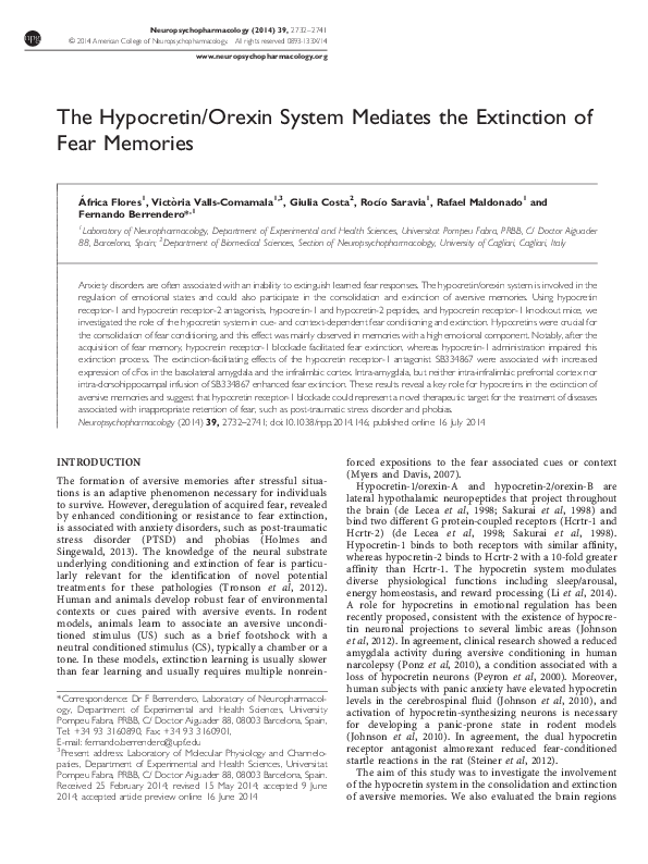 (PDF) The Hypocretin/Orexin System Mediates the Extinction of Fear ...