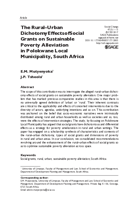 (PDF) The Rural–Urban Dichotomy Effects of Social Grants on Sustainable ...