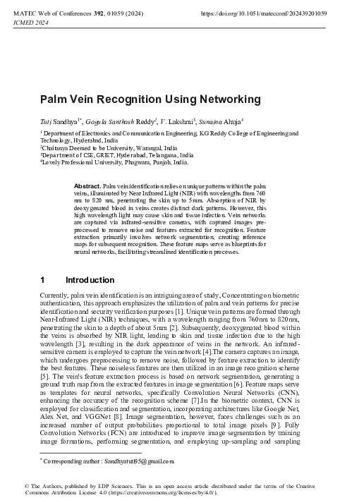 (PDF) Palm Vein Recognition Using Networking