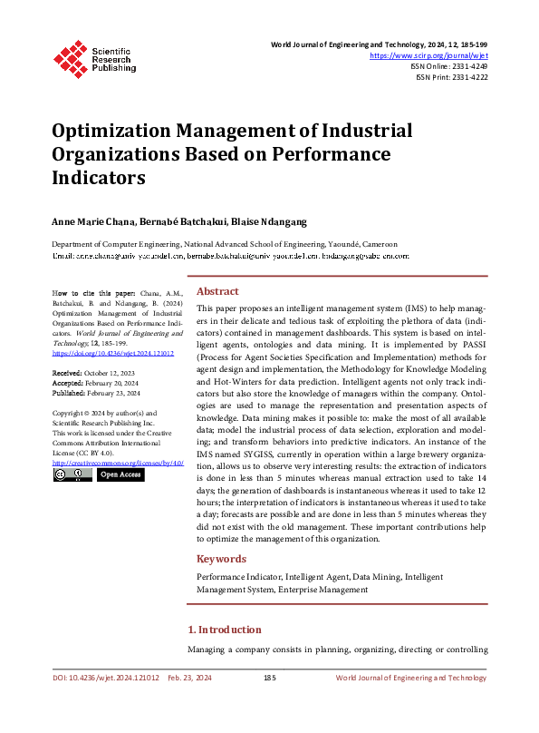 (PDF) Optimization Management of Industrial Organizations Based on Performance Indicators