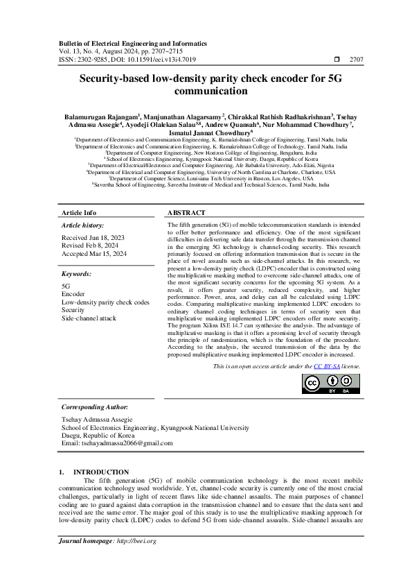 Pdf Security Based Low Density Parity Check Encoder For 5g Communication 9657