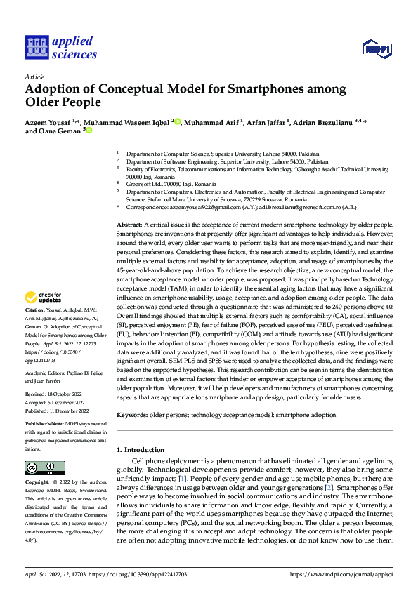 (PDF) Adoption of Conceptual Model for Smartphones among Older People
