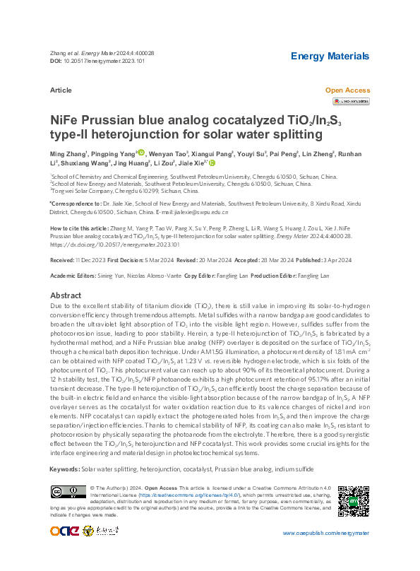 (PDF) NiFe Prussian blue analog cocatalyzed TiO2/In2S3 type-II ...
