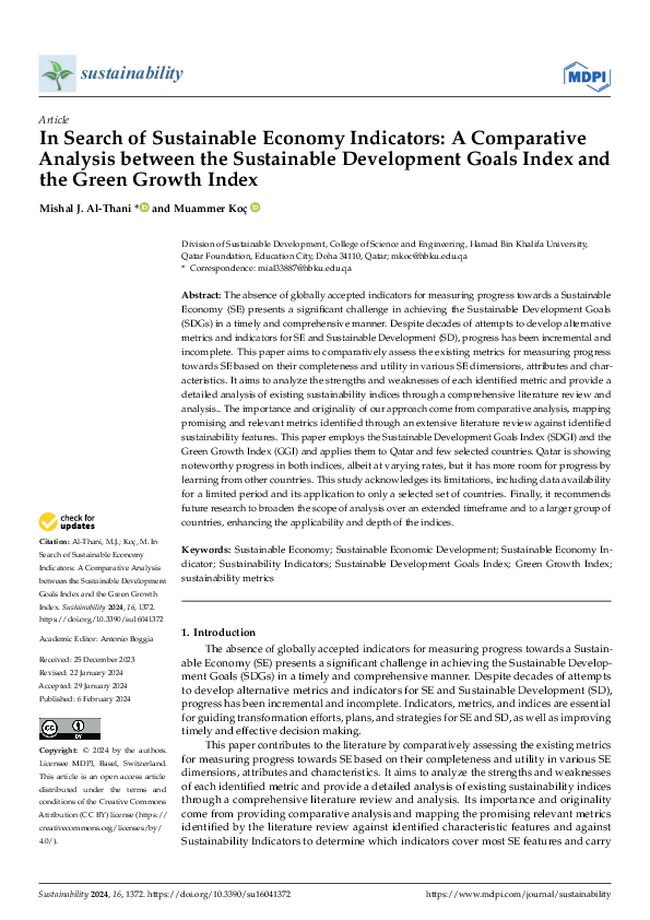 (PDF) In Search of Sustainable Economy Indicators: A Comparative ...