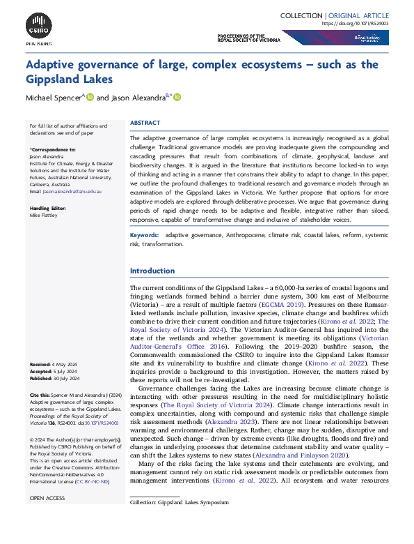 (PDF) Adaptive governance of large, complex ecosystems -such as the ...