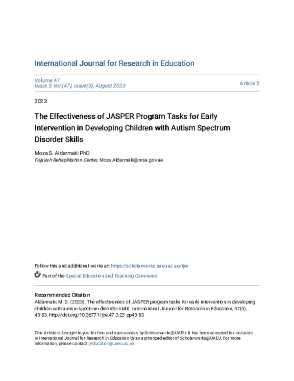 (PDF) The Effectiveness of JASPER Program Tasks for Early Intervention ...