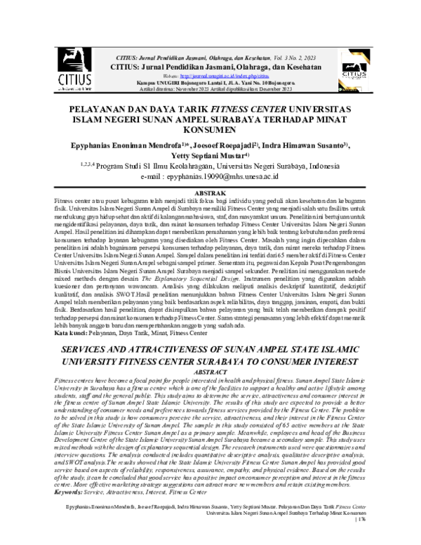 (PDF) Pelayanan Dan Daya Tarik Fitness Center Universitas Islam Negeri ...