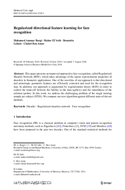 (PDF) Regularized directional feature learning for face recognition | Anoir Borgi - Academia.edu