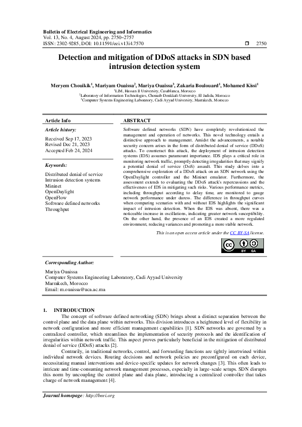 (PDF) Detection and mitigation of DDoS attacks in SDN based intrusion ... (PDF) Detection and mitigation of DDoS attacks in SDN based intrusion ...
